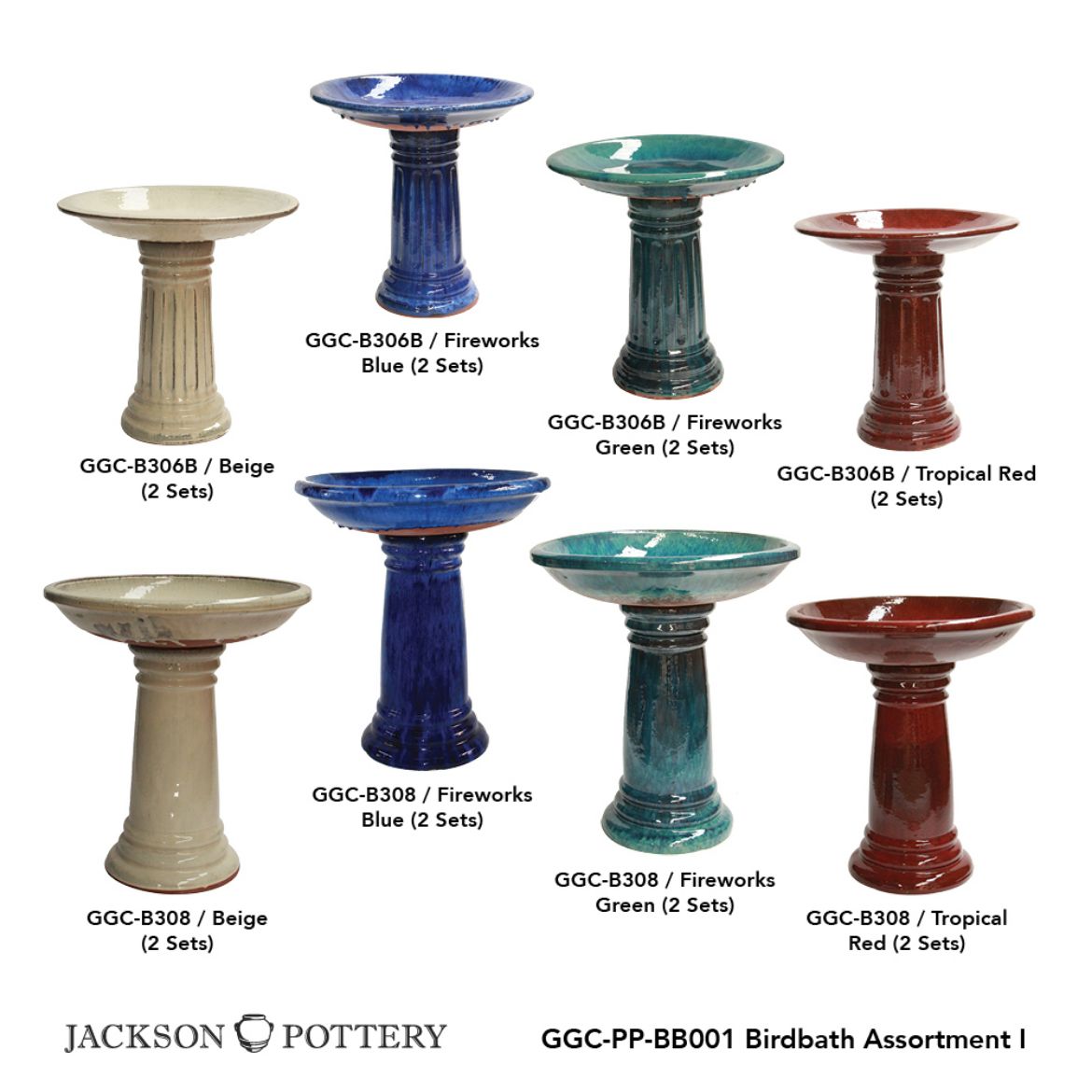 Jackson Pottery | GGC-PP-BB001 Birdbath Assortment I
