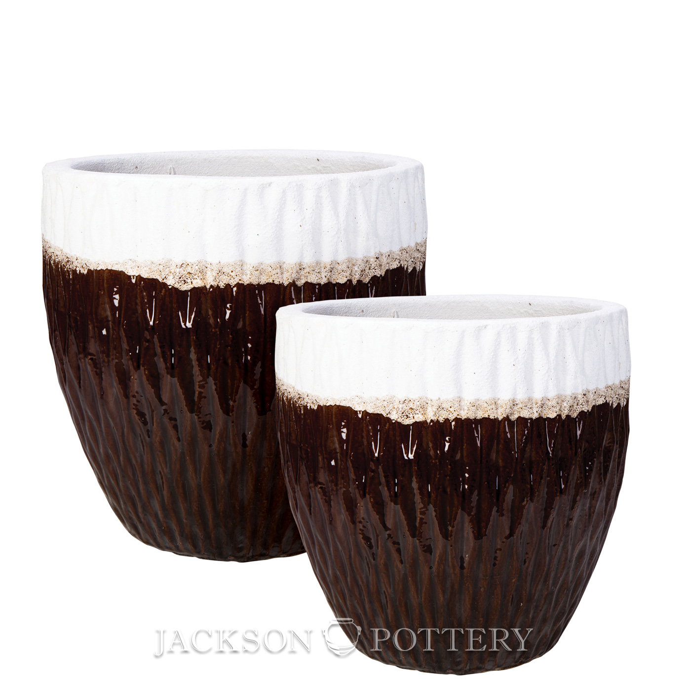 Jackson Pottery | Rain Pot Set of 2 A,B - Atlantis White over Brown
