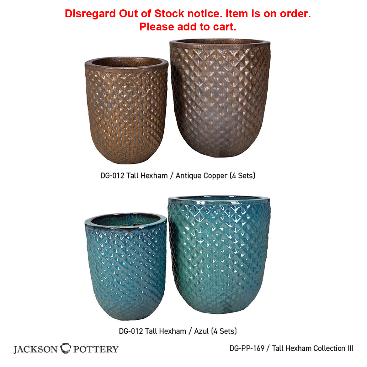 Jackson Pottery | DG-PP-169 (PB25) Tall Hexham Collection III | 16 Pcs ...